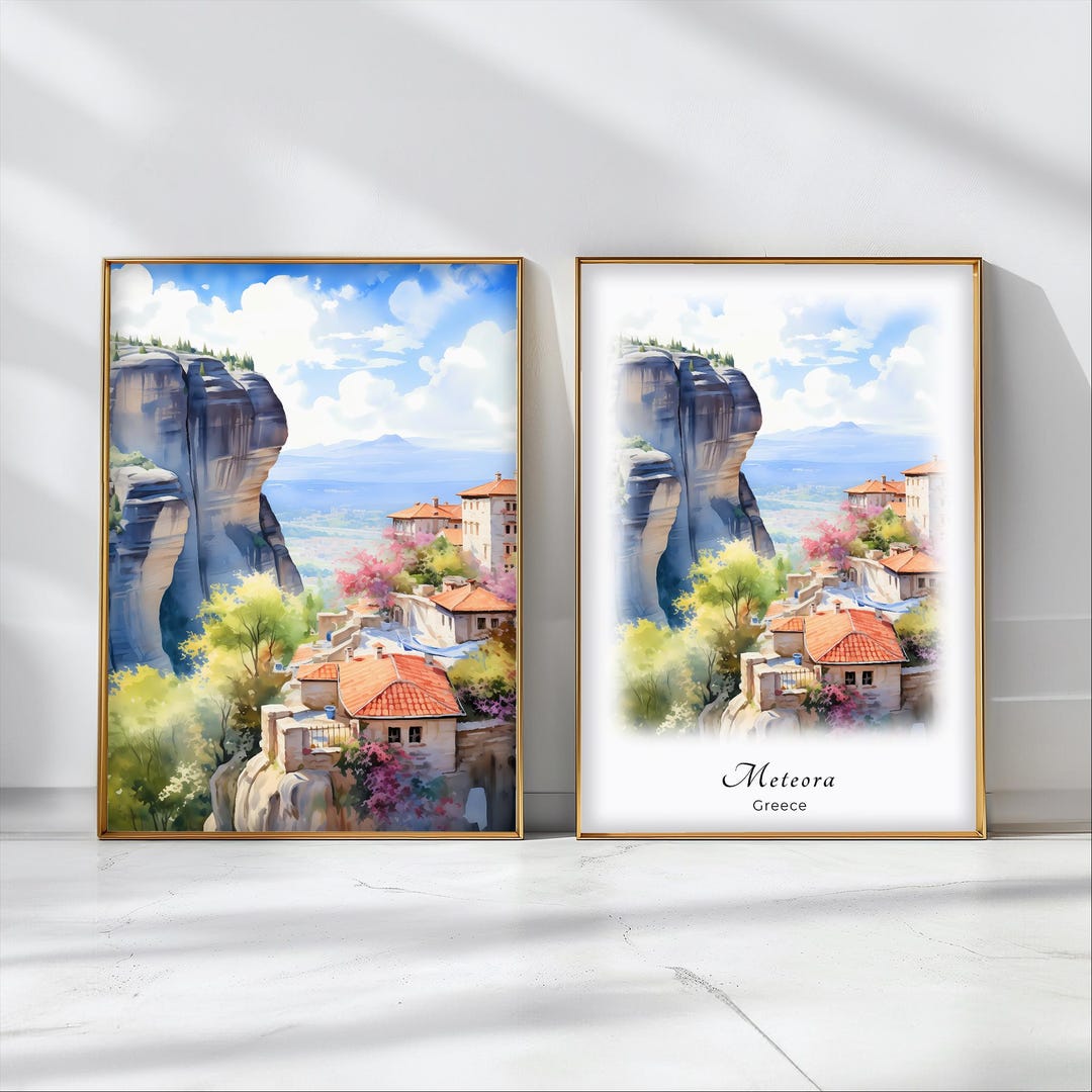 Meteora Watercolor Poster Travel Art Print Greece Landscape Art Decor ...
