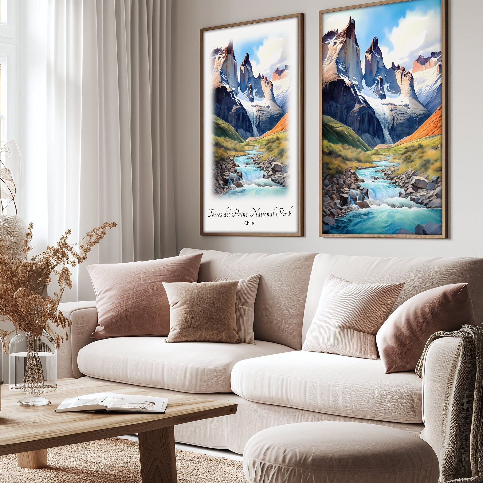 Torres Del Paine National Park Watercolor Poster Travel Art Print Chile ...