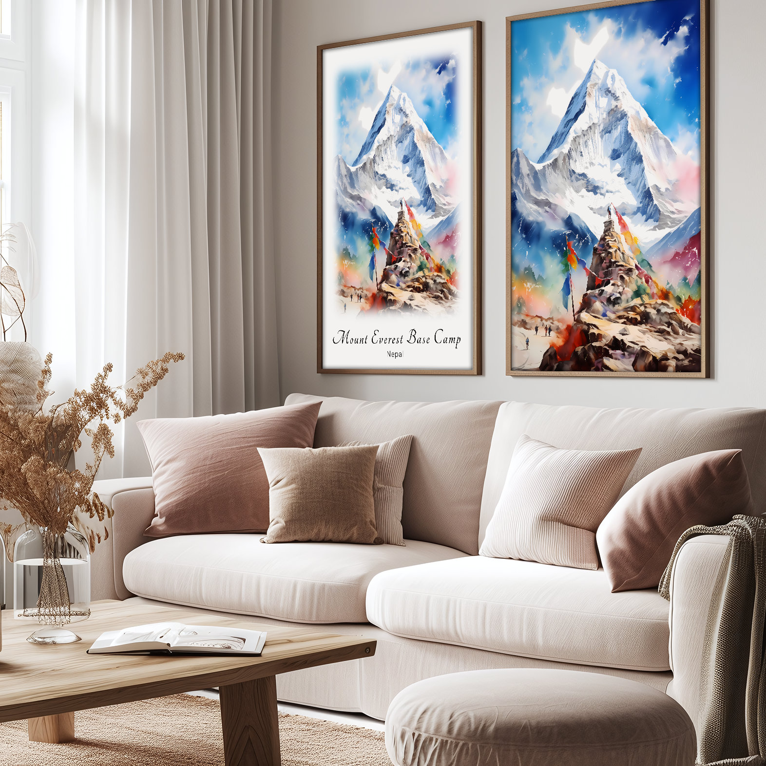 Mount Everest Base Camp Watercolor Travel Poster Art Print Nepal Scenic ...