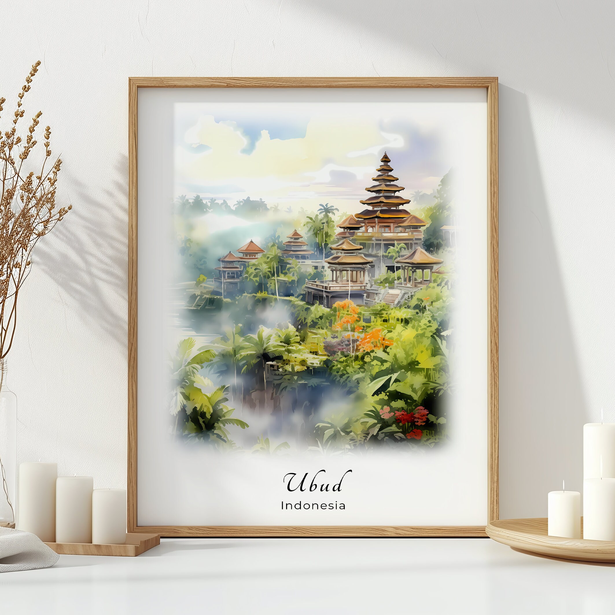 Ubud Watercolor Poster Travel Art Print Indonesia Landscape Art Decor ...