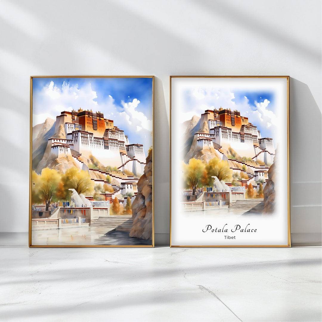 Potala Palace Watercolor Poster Travel Art Print Tibet Landscape Art ...