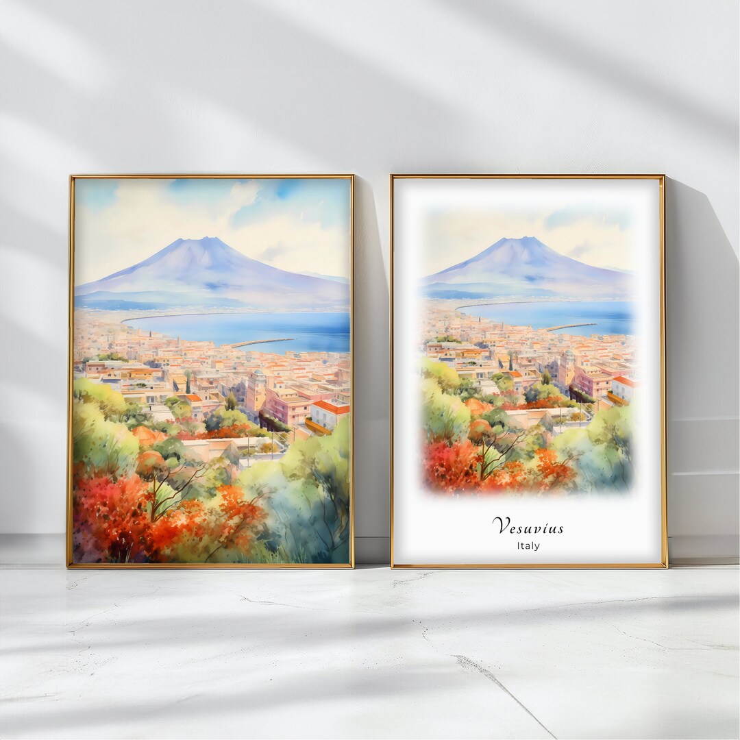 Vesuvius Watercolor Poster Travel Art Print Italy Landscape Art Decor ...