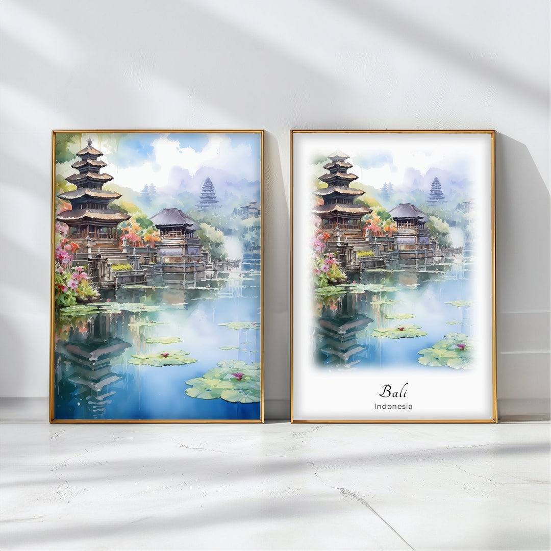 Bali Watercolor Poster Travel Art Print Indonesia Landscape Art Decor ...