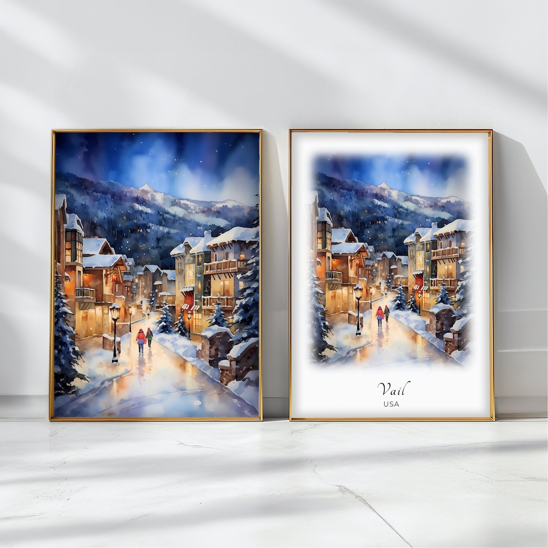 Vail Watercolor Poster Travel Art Print USA Landscape Art Decor ...