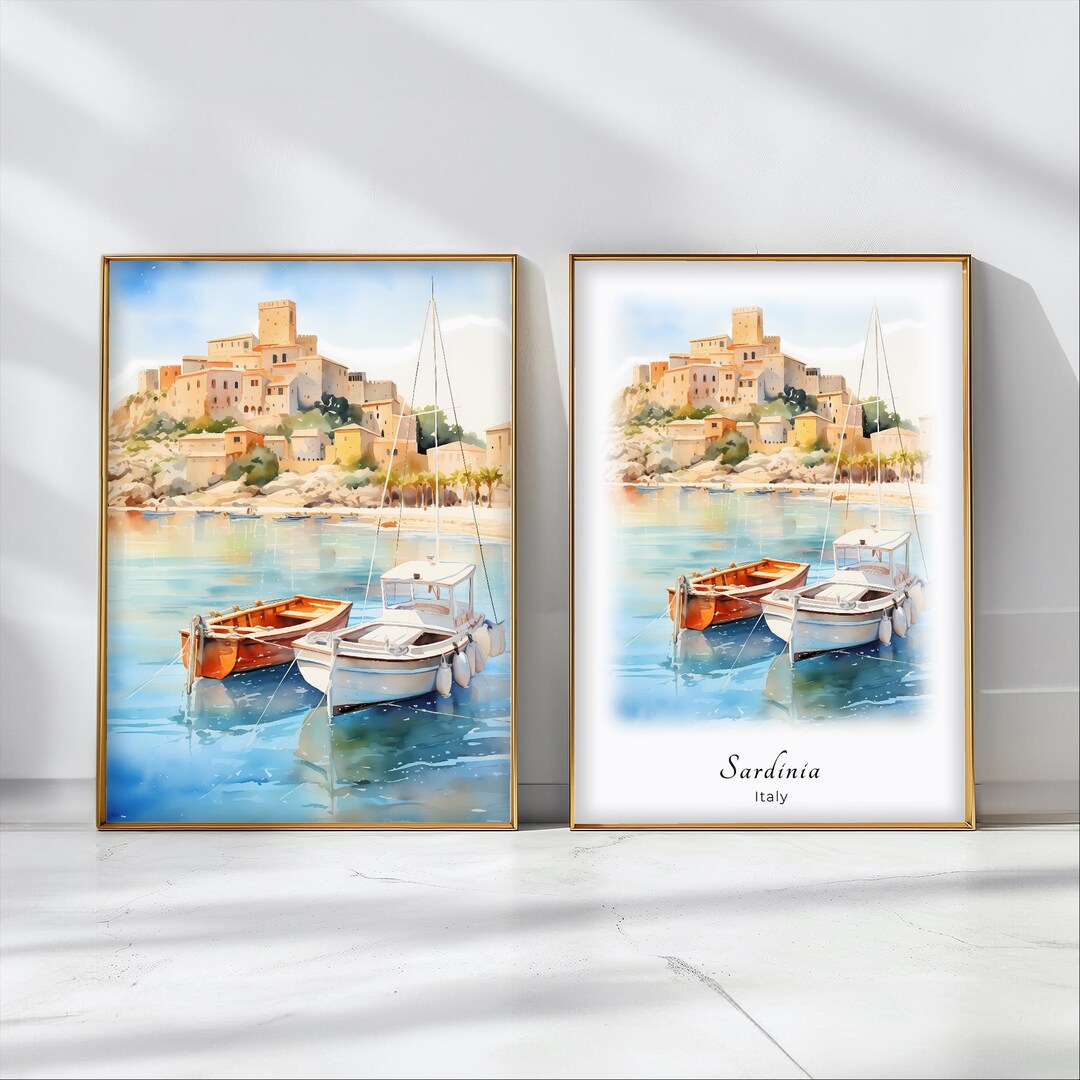 Sardinia Watercolor Poster Travel Art Print Italy Landscape Art Decor ...