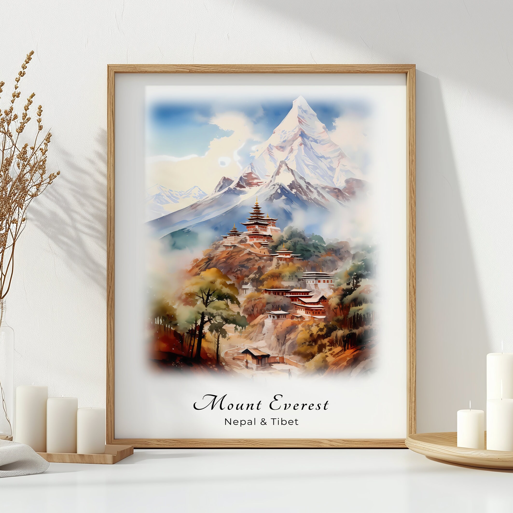 Mount Everest Watercolor Poster Travel Art Print Nepal & Tibet ...