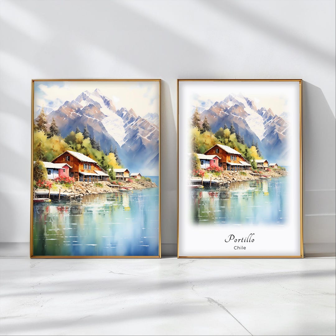 Portillo Watercolor Poster Travel Art Print Chile Landscape Art Decor ...