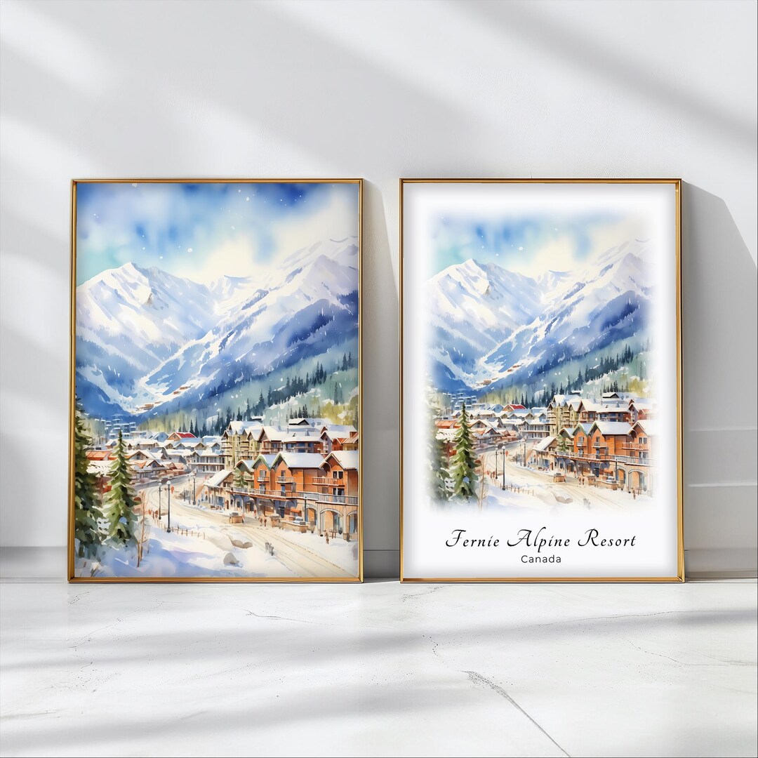 Fernie Alpine Resort Watercolor Poster Travel Art Print Canada ...