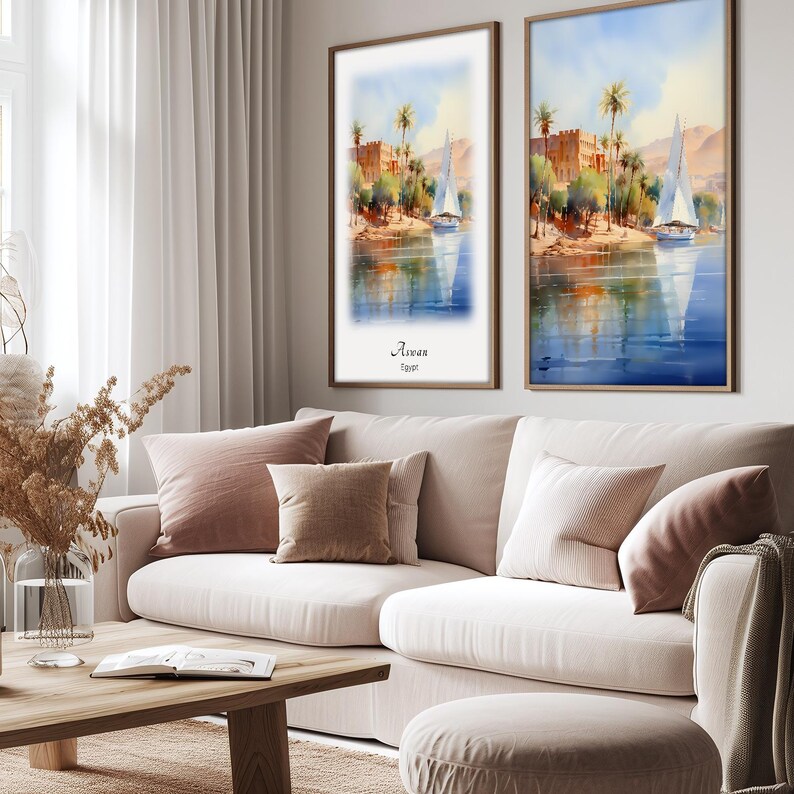 Aswan Watercolor Poster Travel Art Print Egypt Landscape Art Decor ...