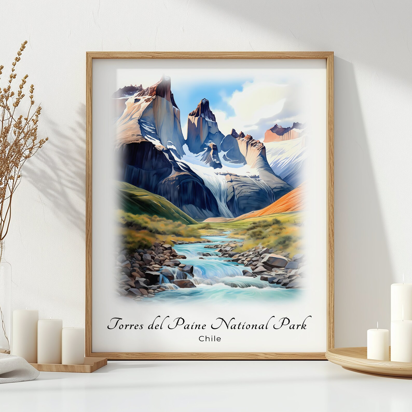 Torres Del Paine National Park Watercolor Poster Travel Art Print Chile ...