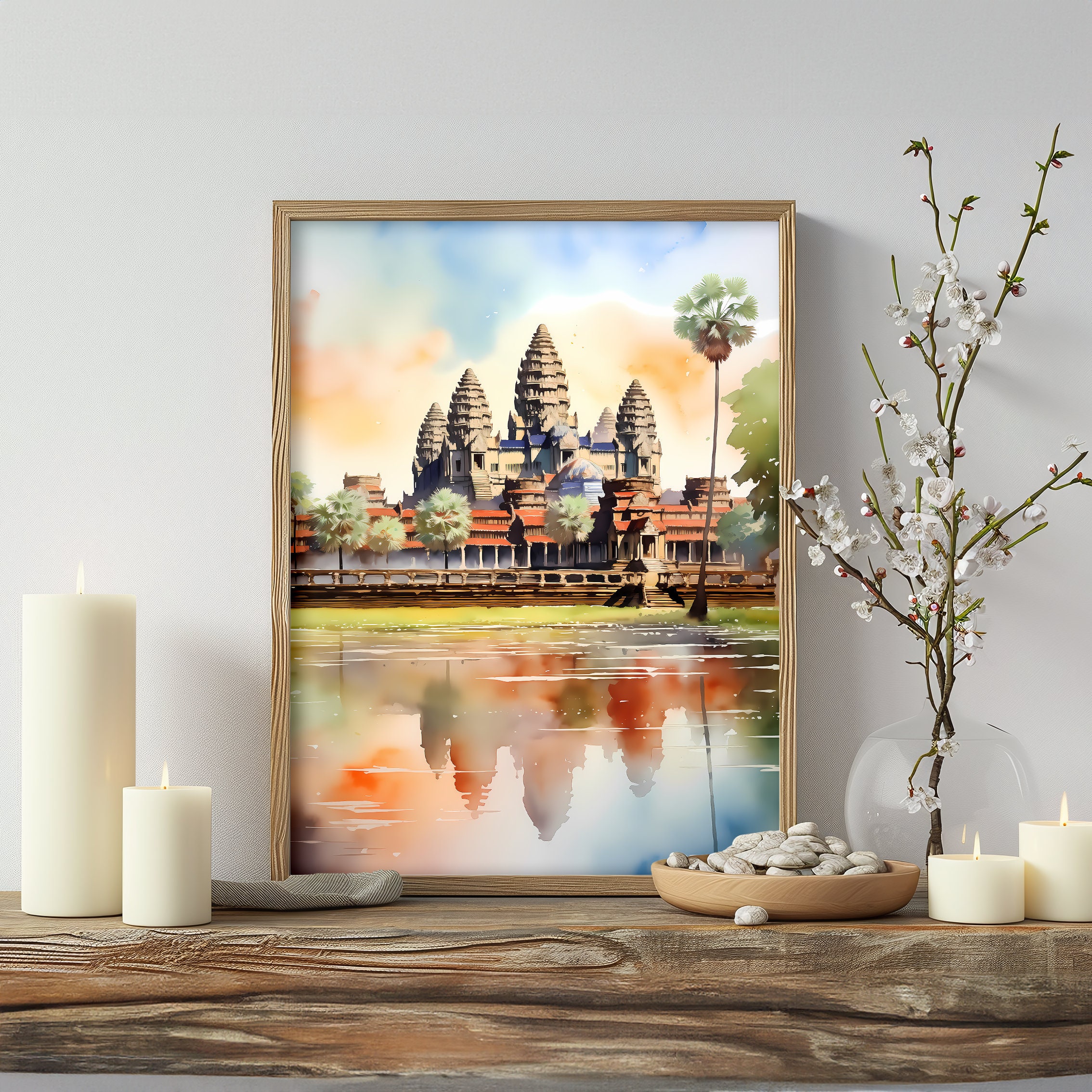 Angkor Wat Watercolor Poster Travel Art Print Cambodia Landscape Art ...