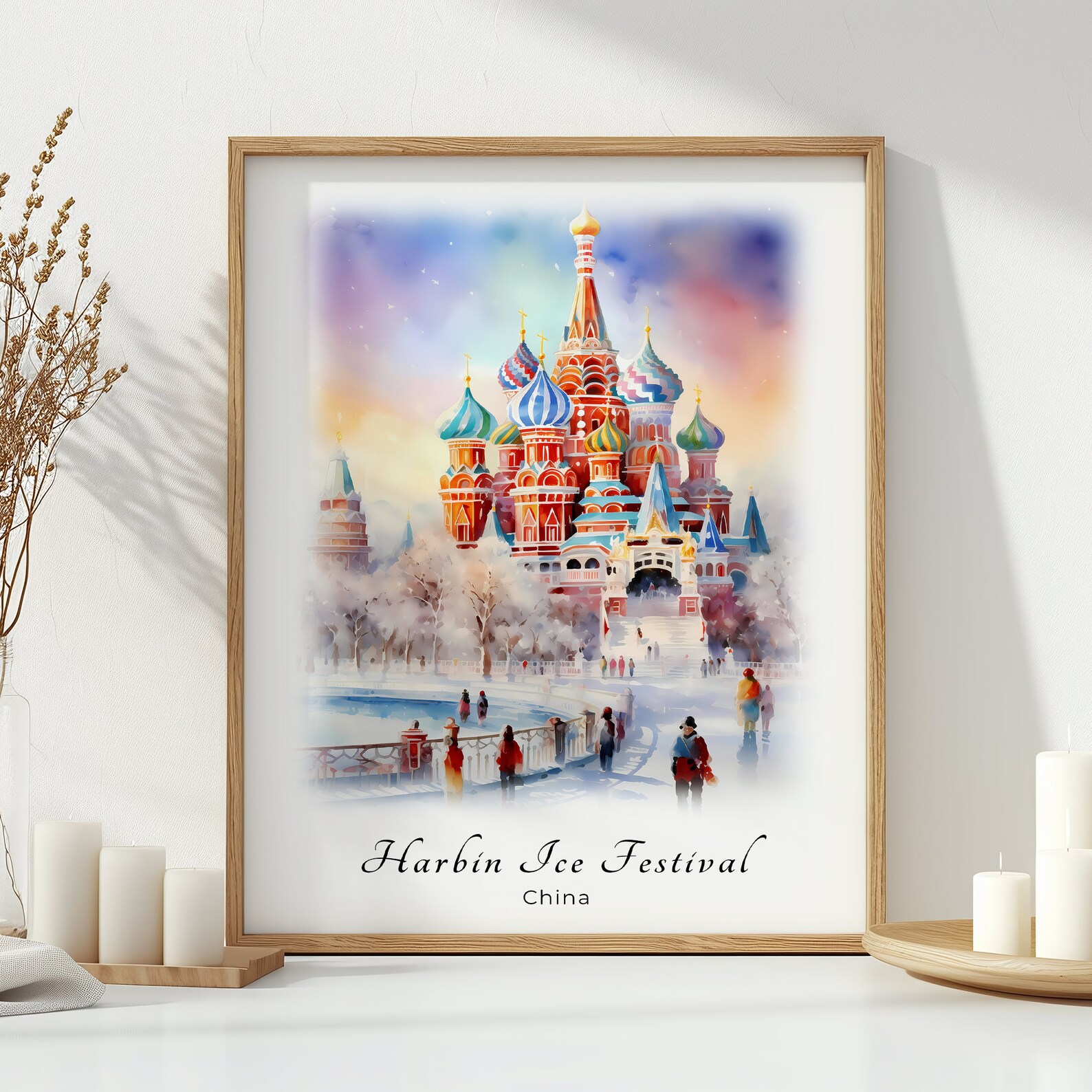 Harbin Ice Festival Watercolor Poster Travel Art Print China Landscape ...
