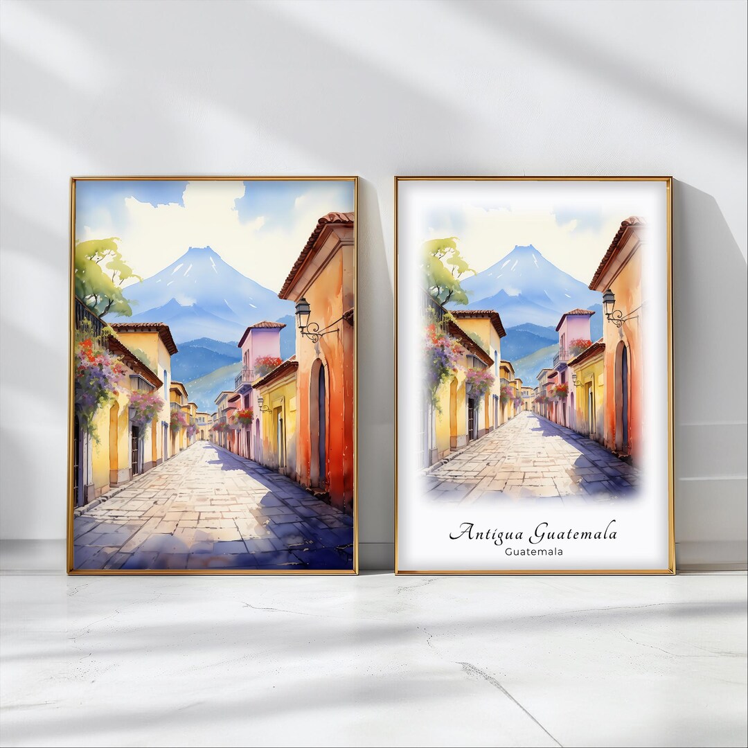 Antigua Guatemala Watercolor Poster Travel Art Print Guatemala ...