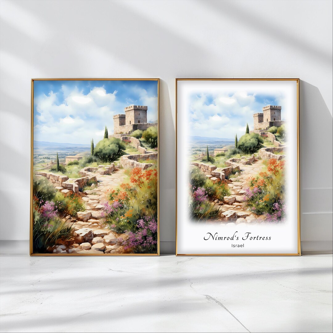 Nimrod Fortress Watercolor Poster Travel Art Print Israel Landscape Art ...