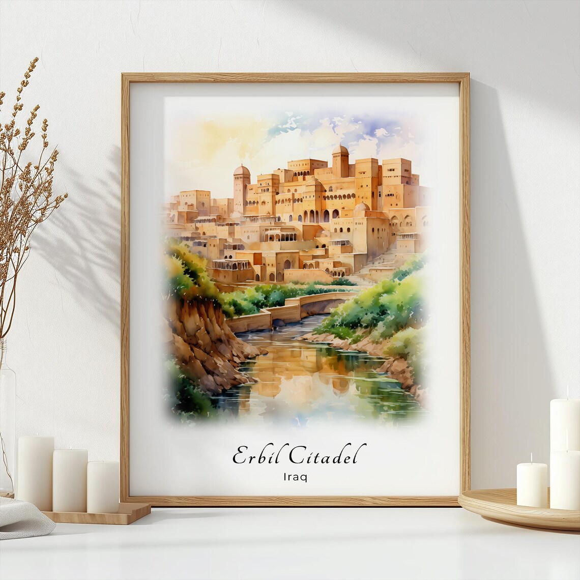 Erbil Citadel Watercolor Poster Travel Art Print Iraq Landscape Art ...
