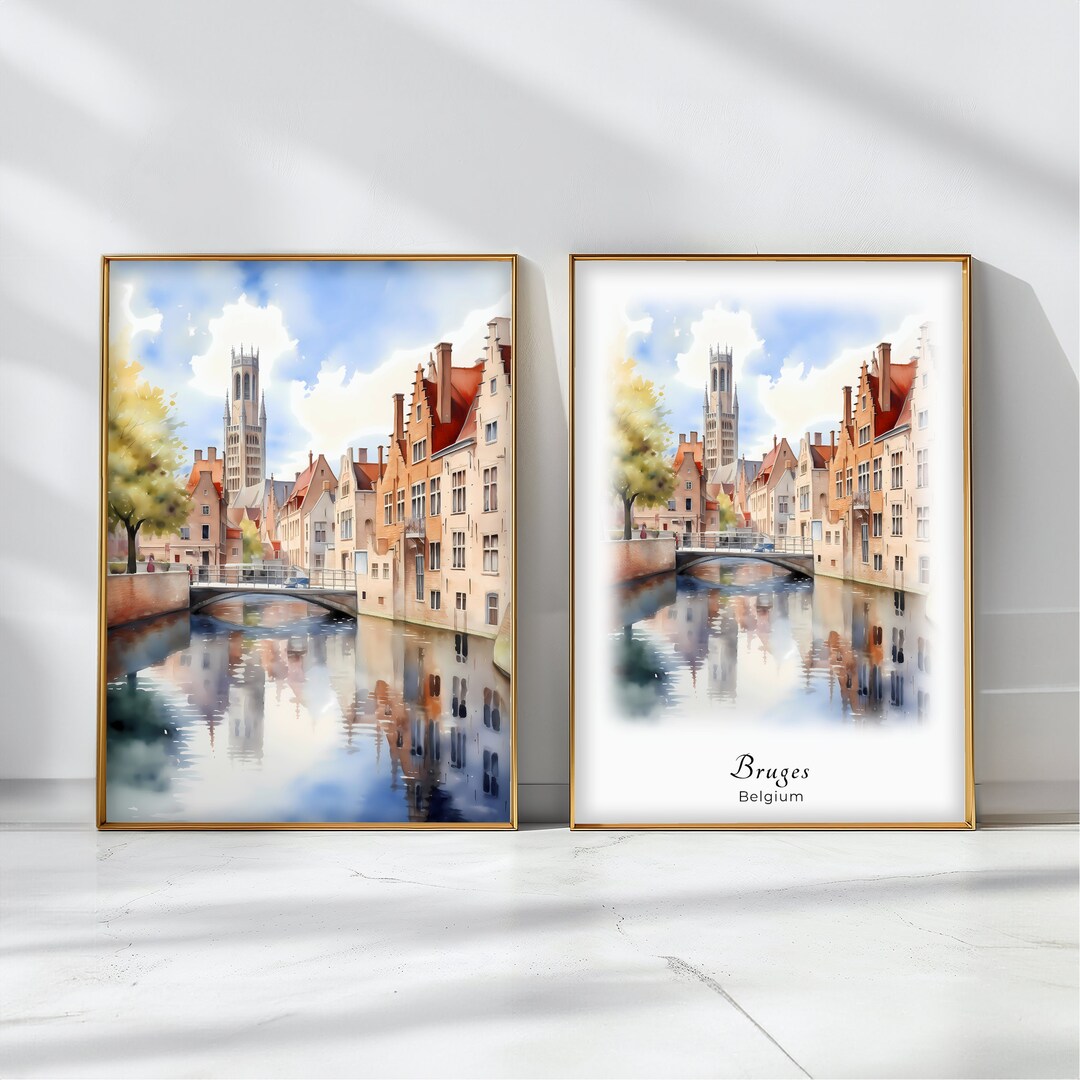 Bruges Watercolor Poster Travel Art Print Belgium Landscape Art Decor ...