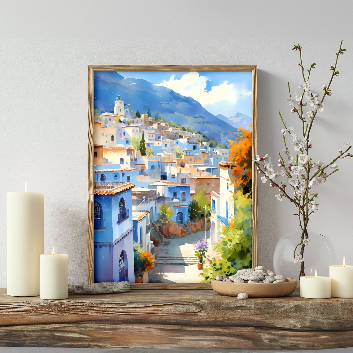 Chefchaouen Watercolor Poster Travel Art Print Morocco Landscape Art ...