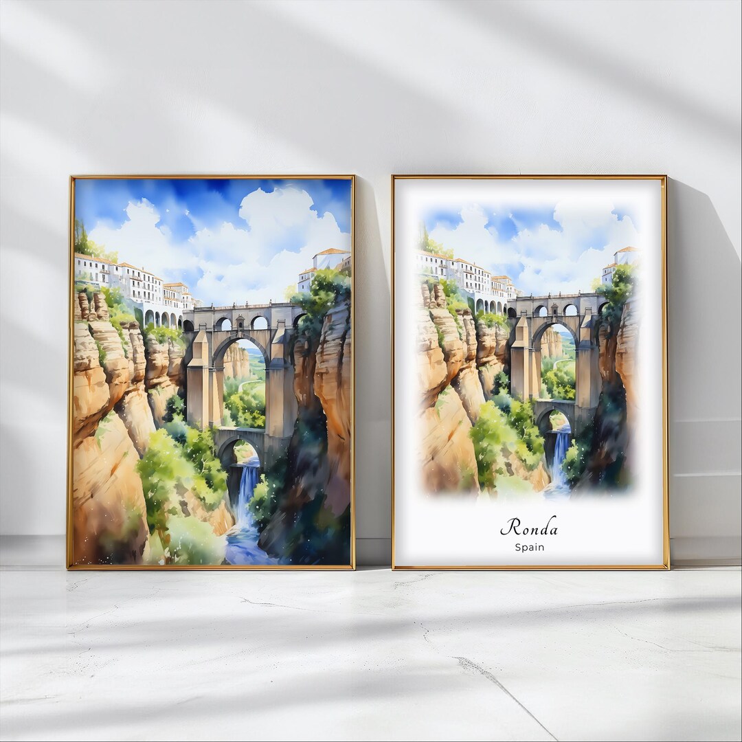 Ronda Watercolor Poster Travel Art Print Spain Landscape Art Decor ...