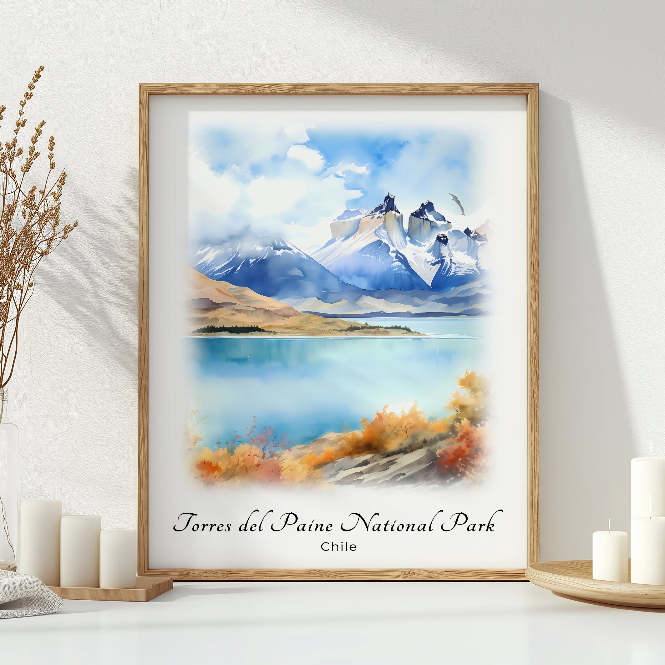 Torres Del Paine National Park Watercolor Poster Travel Art Print Chile ...