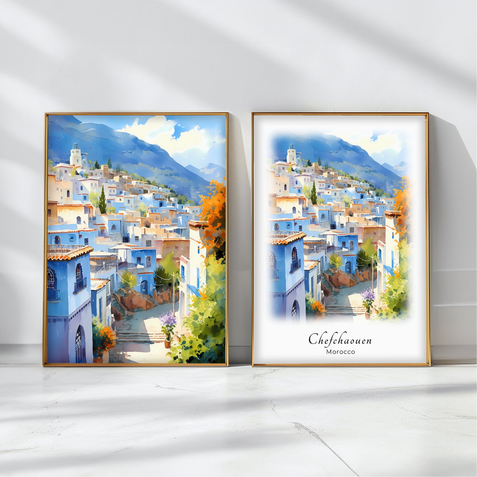 Chefchaouen Watercolor Poster Travel Art Print Morocco Landscape Art ...
