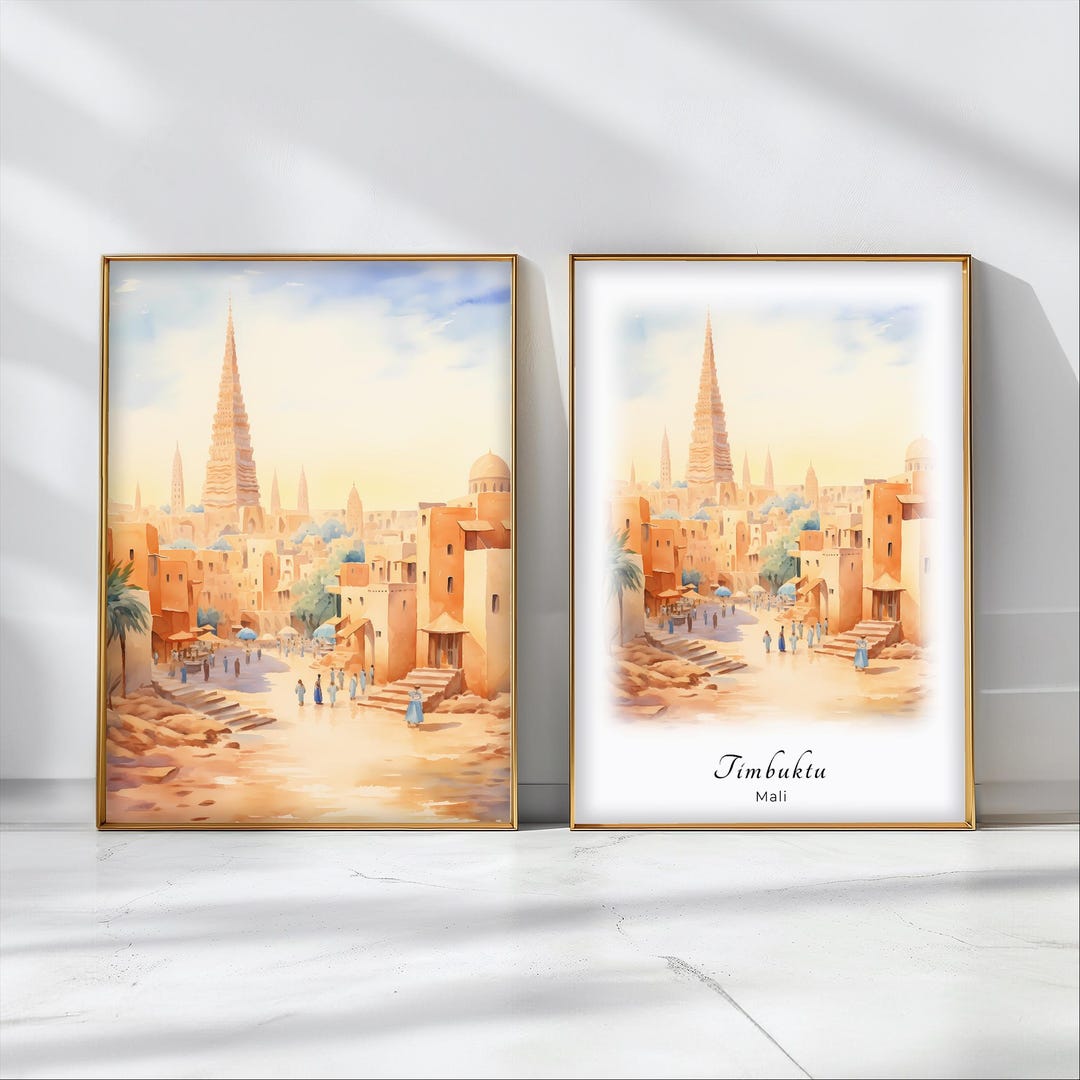 Timbuktu Watercolor Poster Travel Art Print Mali Landscape Art Decor ...