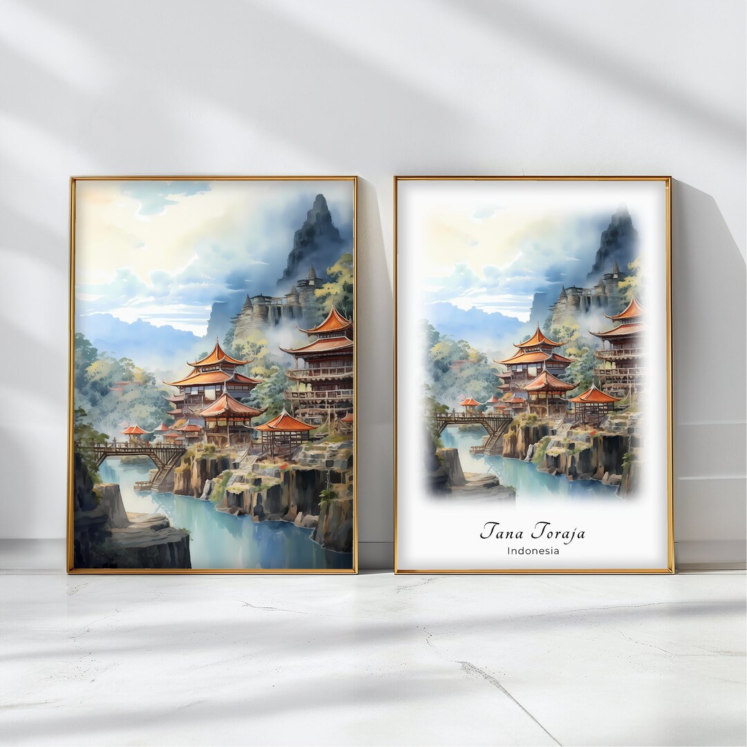 Tana Toraja Watercolor Poster Travel Art Print Indonesia Landscape Art ...
