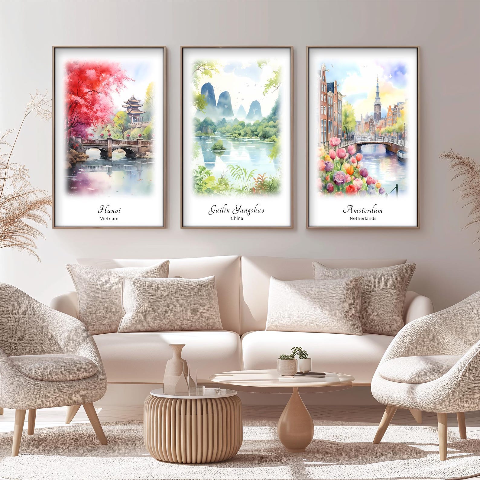 Guilin, Yangshuo Watercolor Poster Travel Art Print China Landscape Art ...
