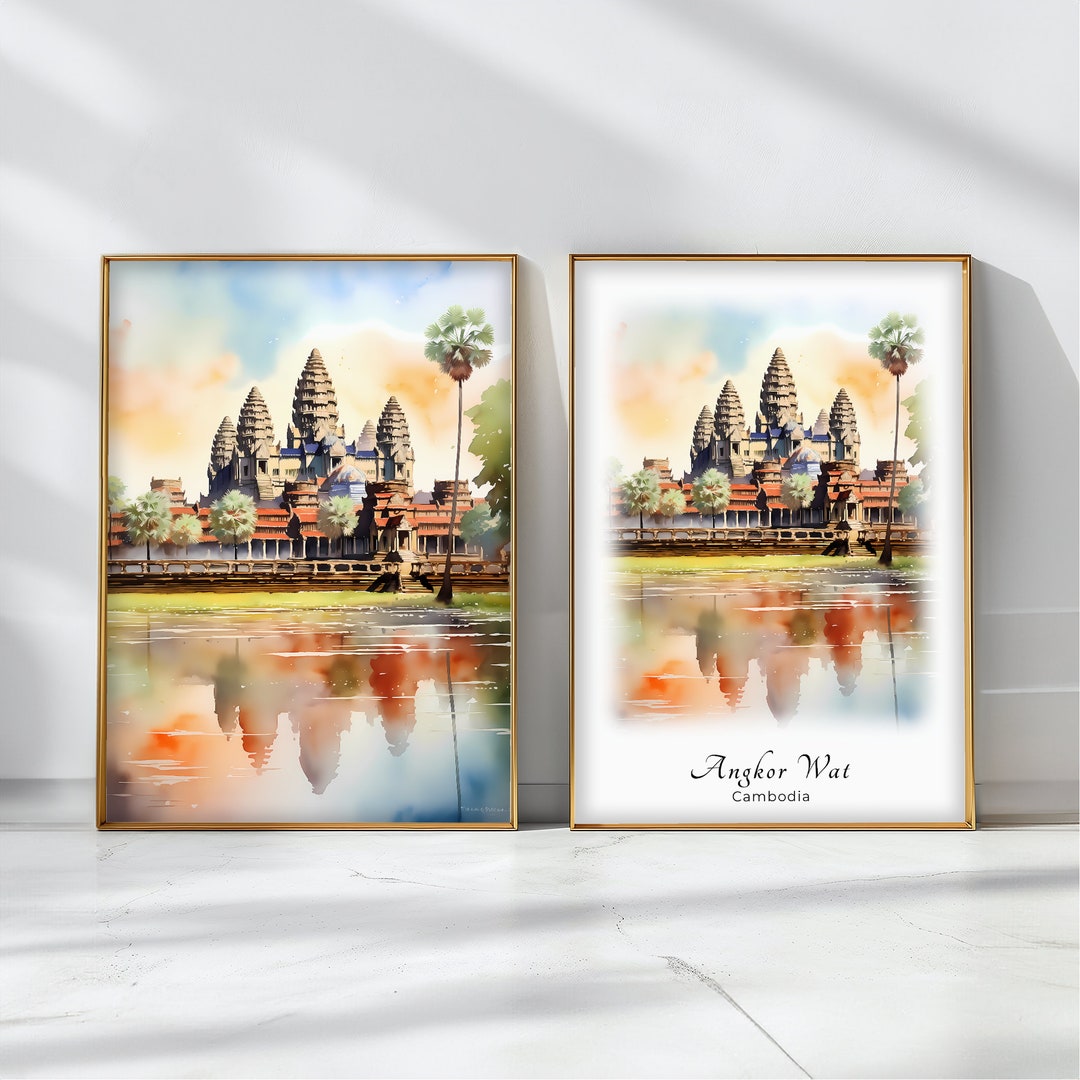 Angkor Wat Watercolor Poster Travel Art Print Cambodia Landscape Art ...