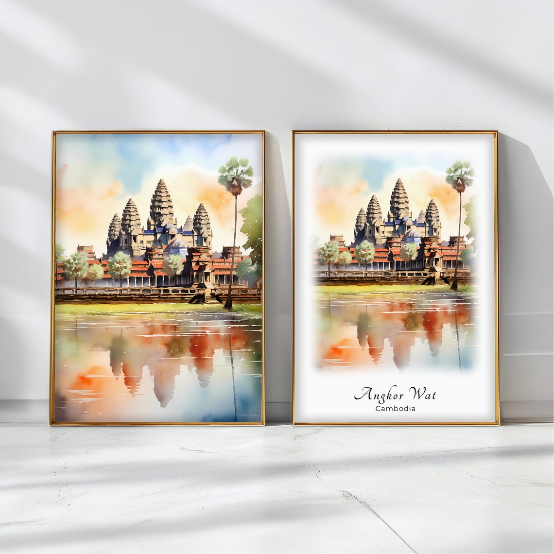 Angkor Wat Watercolor Poster Travel Art Print Cambodia Landscape Art ...