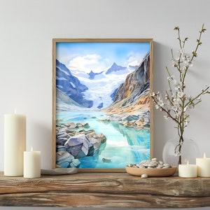 Aletsch Glacier Watercolor Poster Travel Art Print Switzerland ...