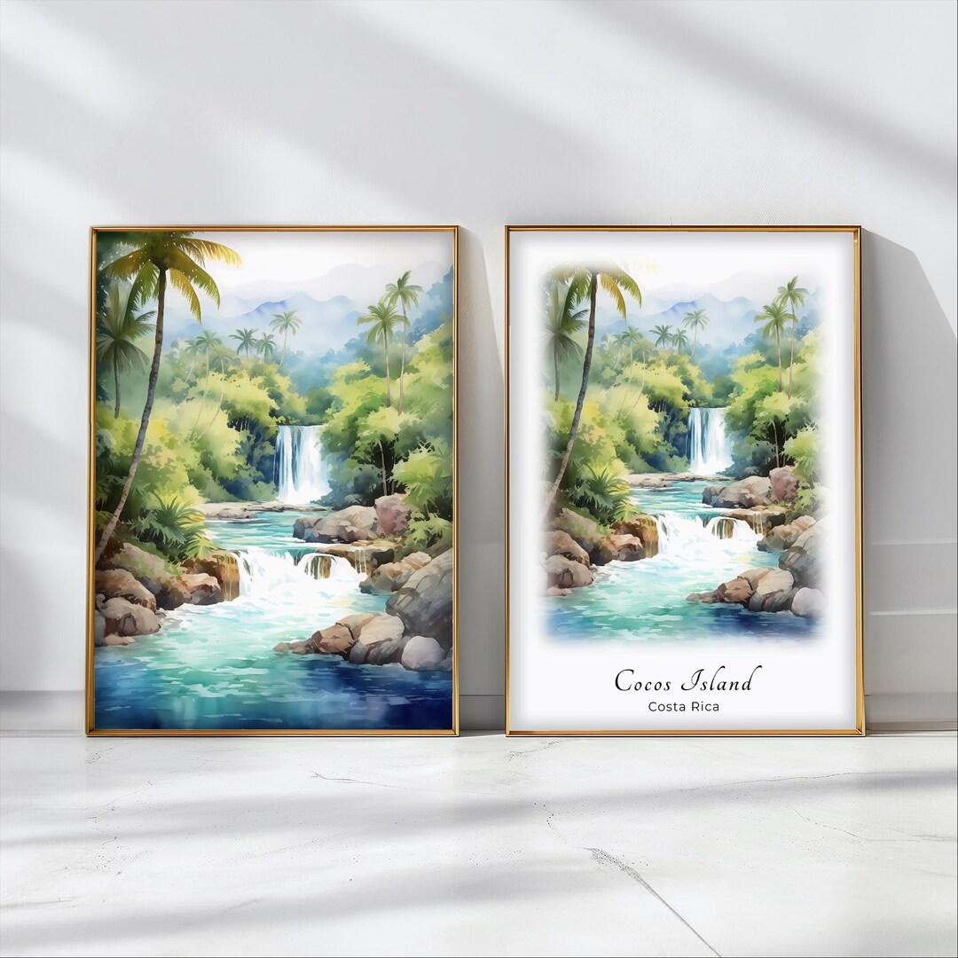 Cocos Island Watercolor Poster Travel Art Print Costa Rica Landscape ...