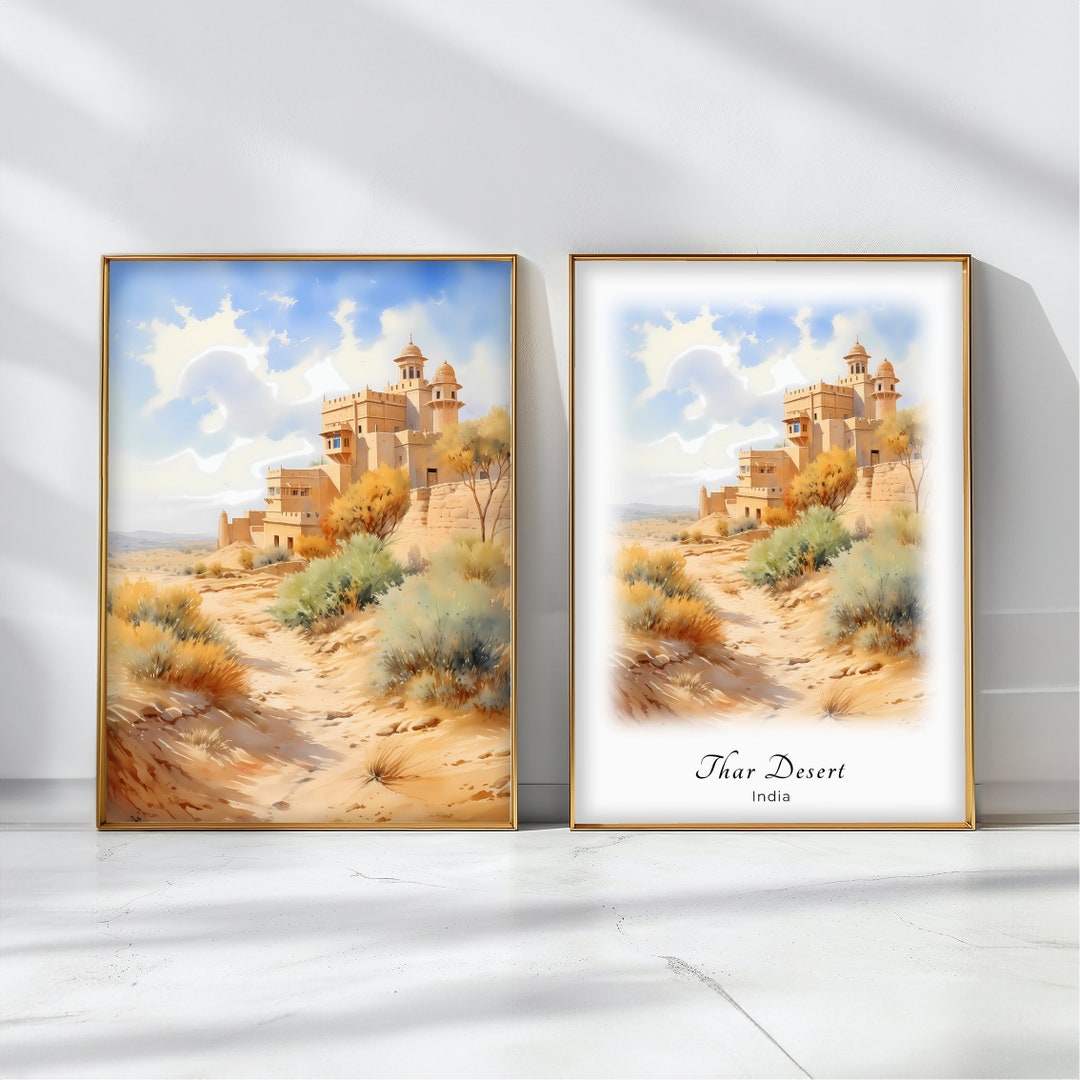 Thar Desert Watercolor Poster Travel Art Print India Landscape Art ...