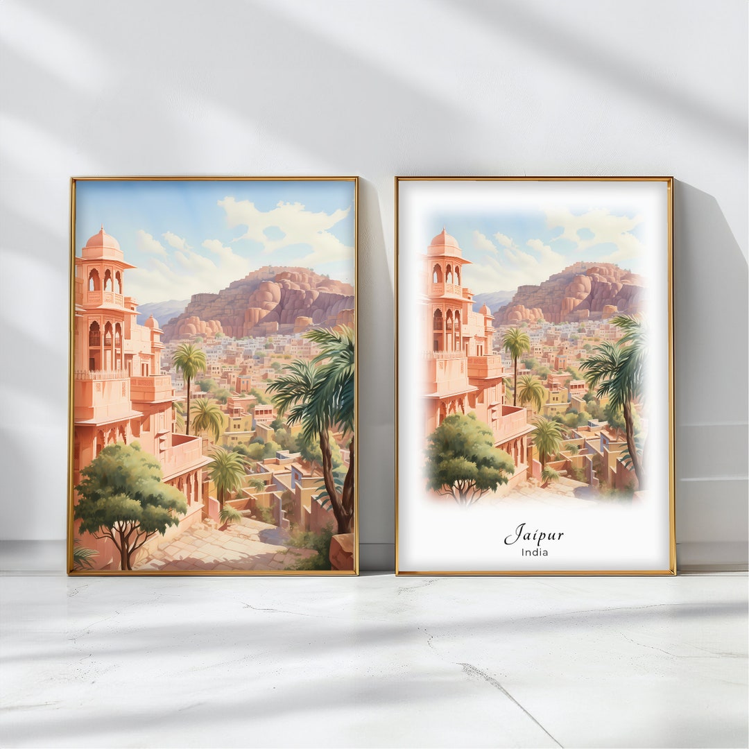 Jaipur Watercolor Poster Travel Art Print India Landscape Art Decor ...