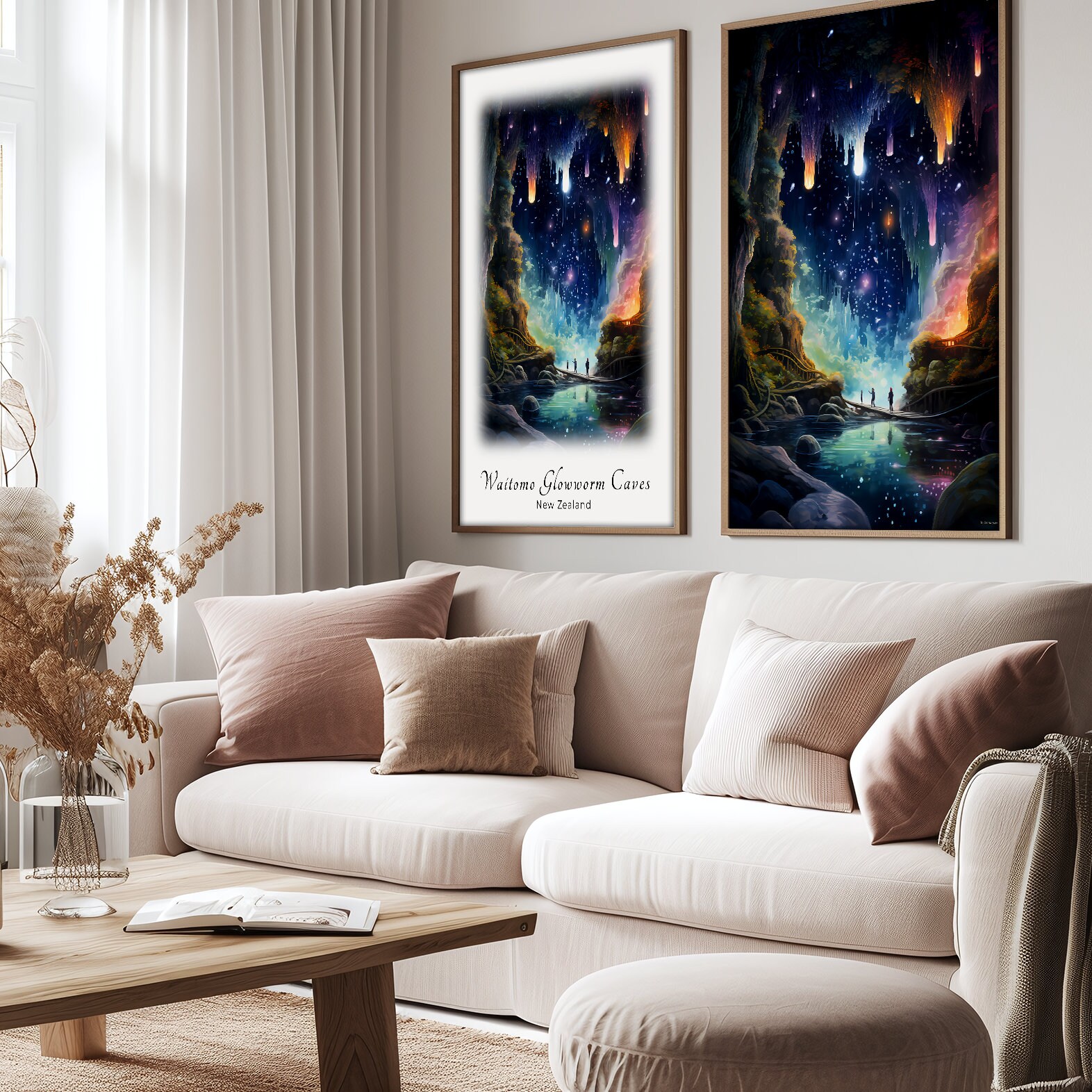 Waitomo Glowworm Caves Watercolor Poster Travel Art Print New Zealand ...