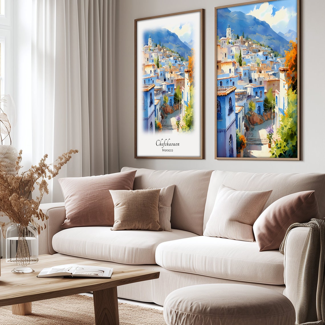 Chefchaouen Watercolor Poster Travel Art Print Morocco Landscape Art ...