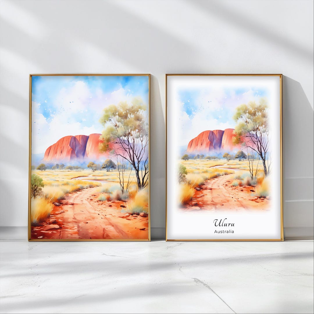 Uluru Watercolor Poster Travel Art Print Australia Landscape Art Decor ...