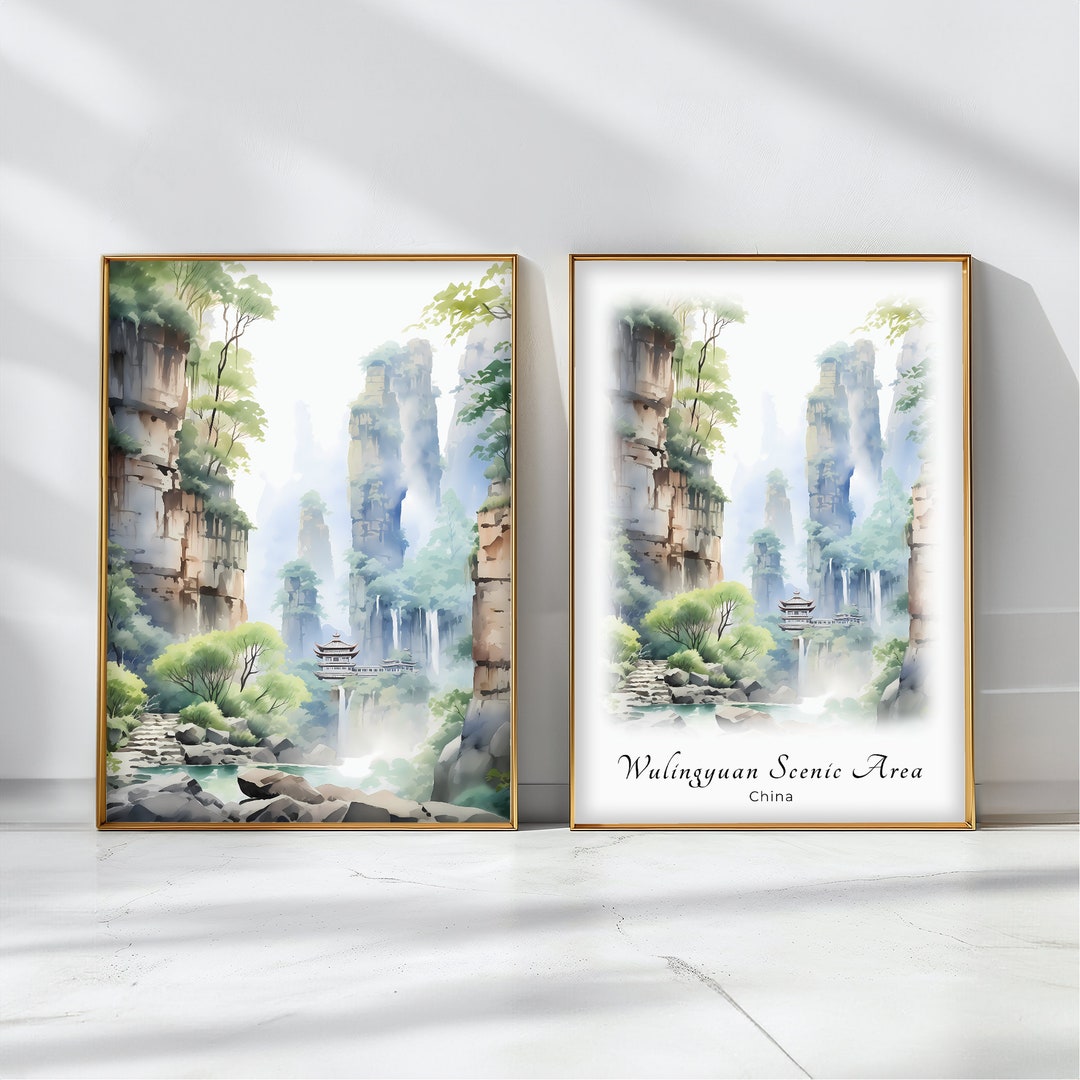 Wulingyuan Area Watercolor Poster Travel Art Print China Landscape Art ...