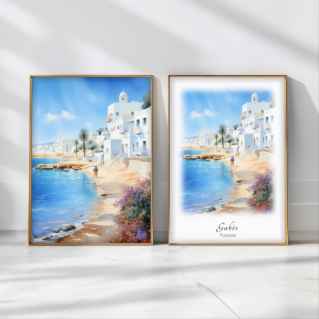 Gabès Watercolor Poster Travel Art Print Tunisia Landscape Art Decor ...