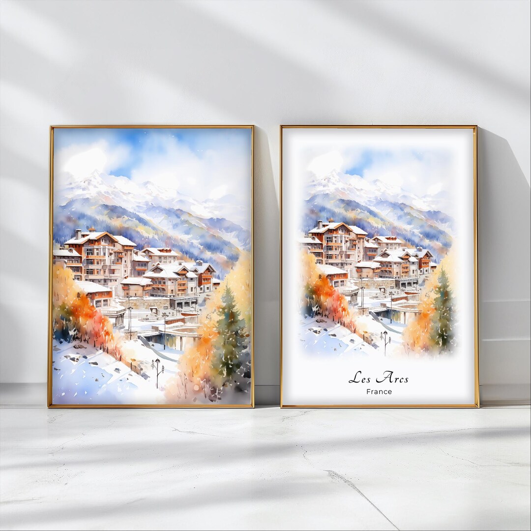 Les Arcs Watercolor Poster Travel Art Print France Landscape Art Decor ...