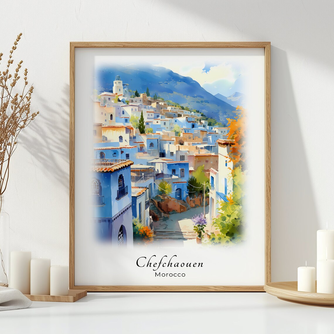 Chefchaouen Watercolor Poster Travel Art Print Morocco Landscape Art ...