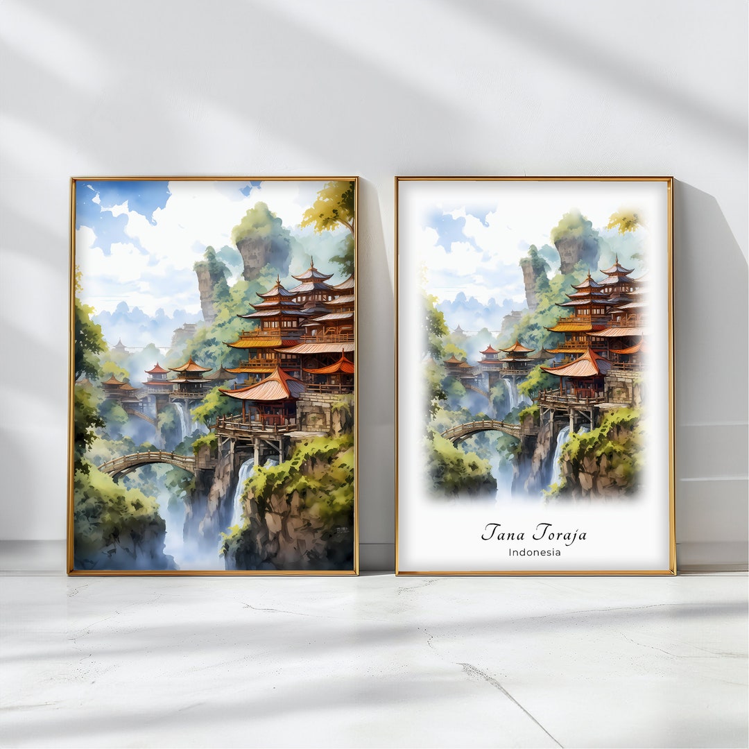 Tana Toraja Watercolor Poster Travel Art Print Indonesia Landscape Art ...