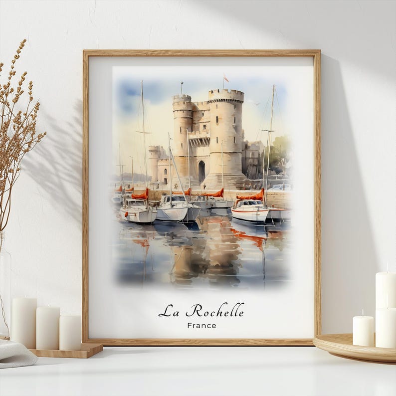 La Rochelle Watercolor Poster Travel Art Print France Landscape Art ...