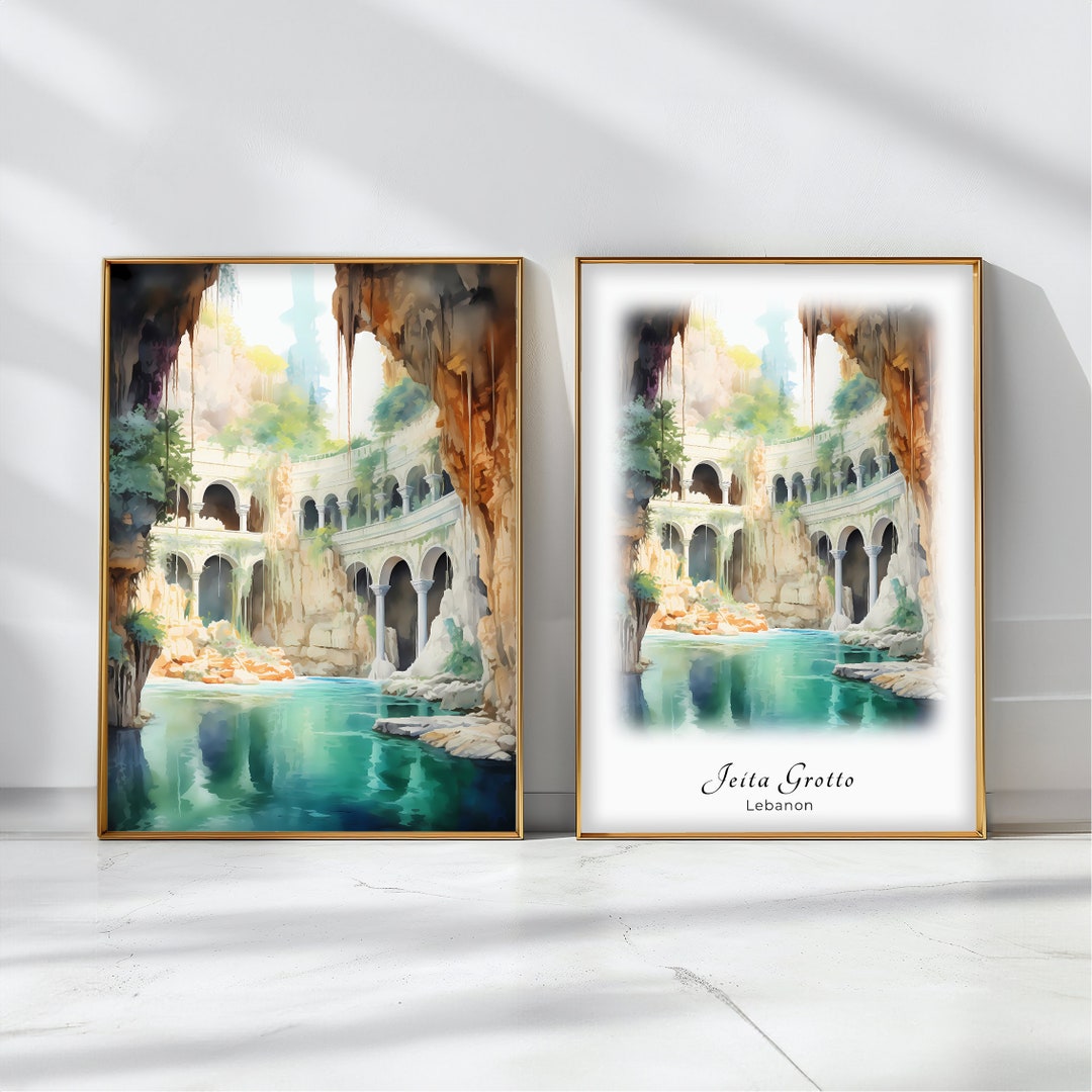 Jeita Grotto Watercolor Poster Travel Art Print Lebanon Landscape Art ...