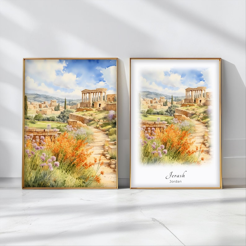 Jerash Watercolor Poster Travel Art Print Jordan Landscape Art Decor ...