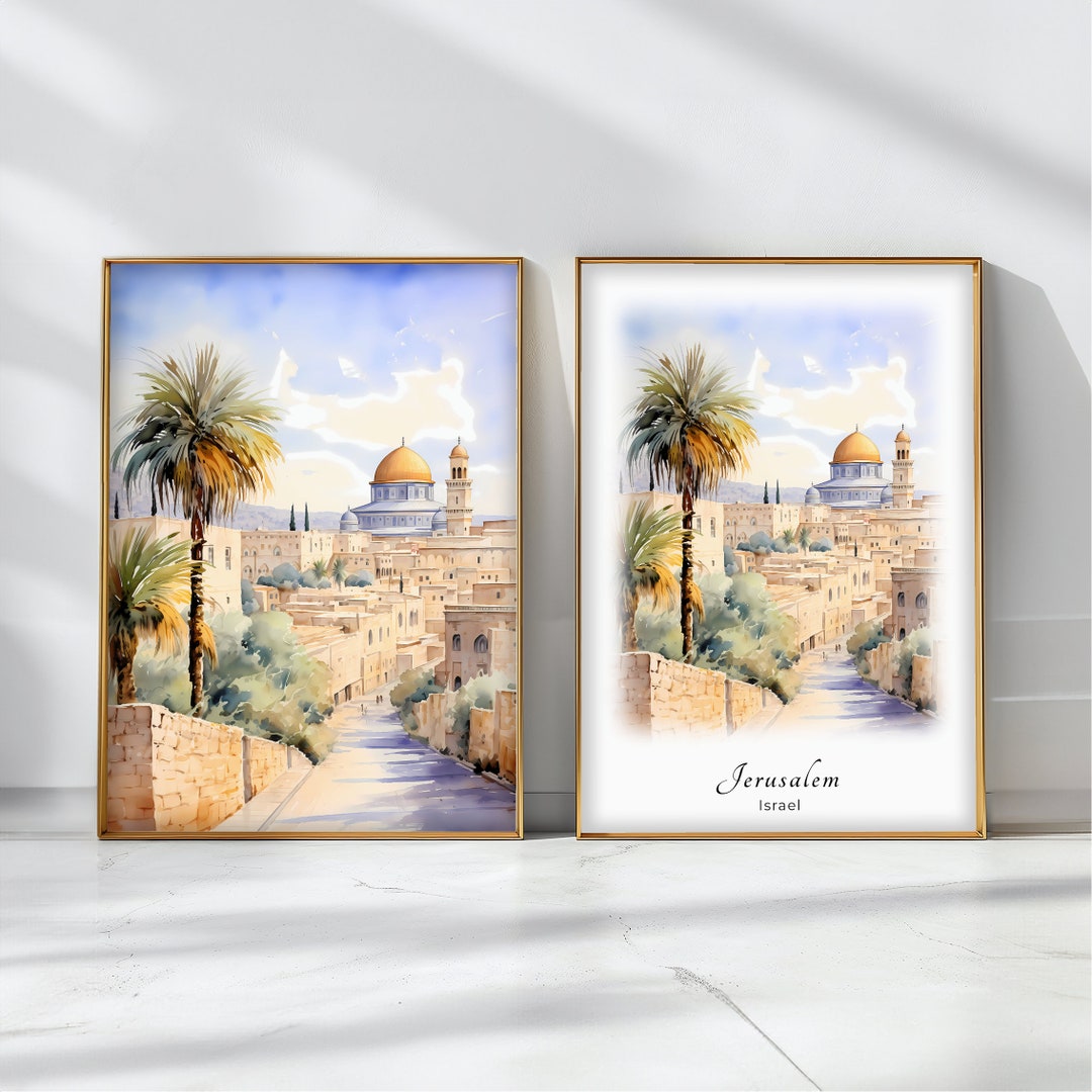 Jerusalem Watercolor Poster Travel Art Print Israel Landscape Art Decor ...