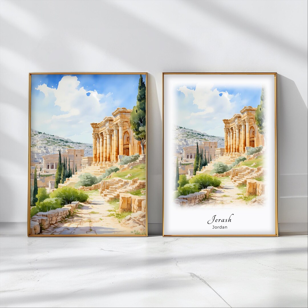 Jerash Watercolor Poster Travel Art Print Jordan Landscape Art Decor ...