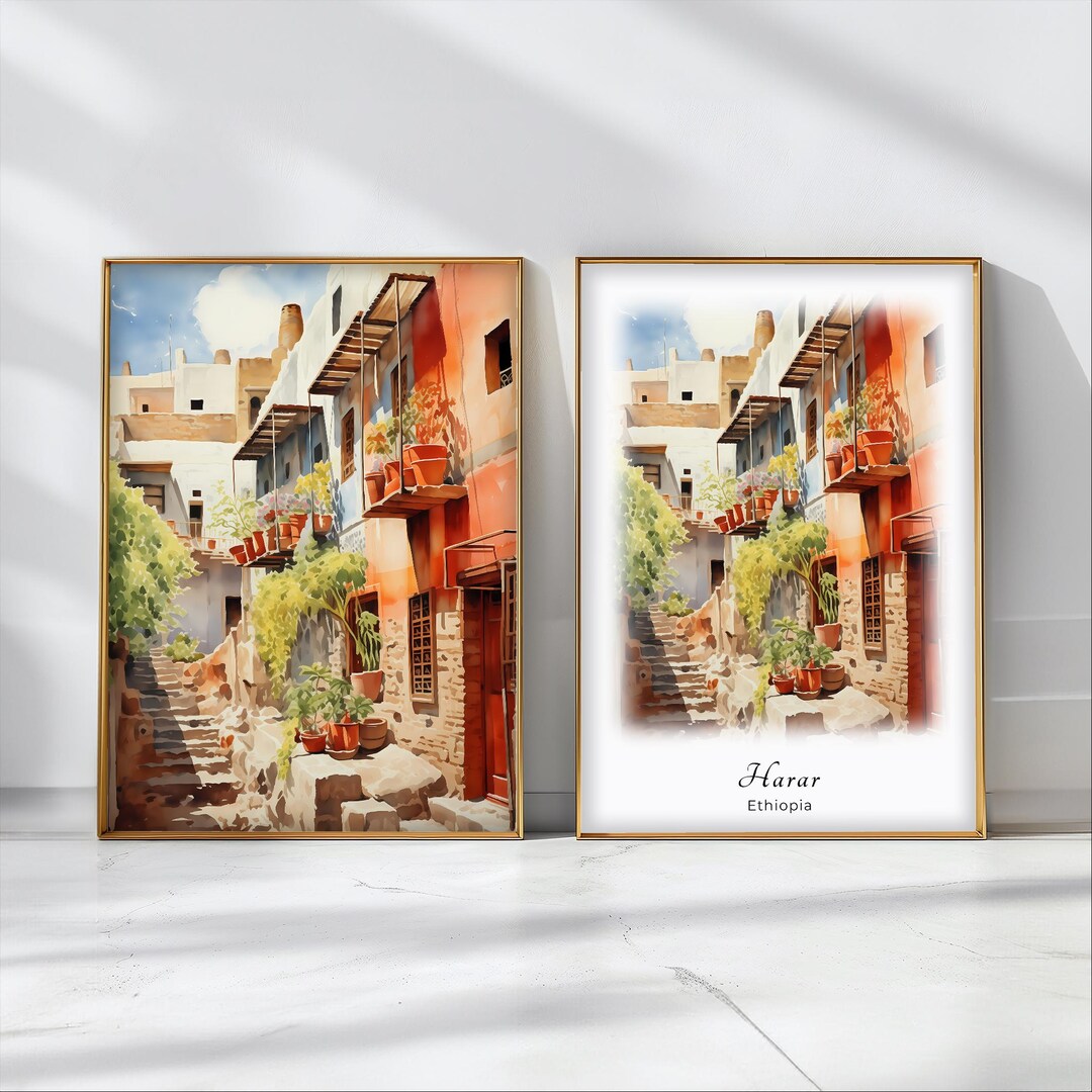 Harar Watercolor Poster Travel Art Print Ethiopia Landscape Art Decor ...