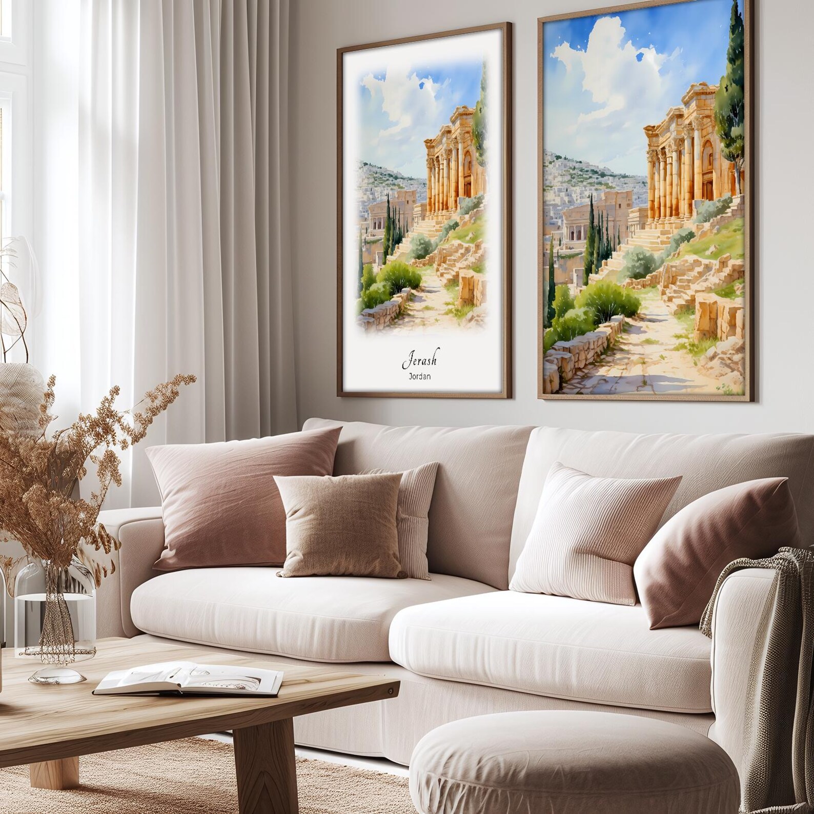 Jerash Watercolor Poster Travel Art Print Jordan Landscape Art Decor ...