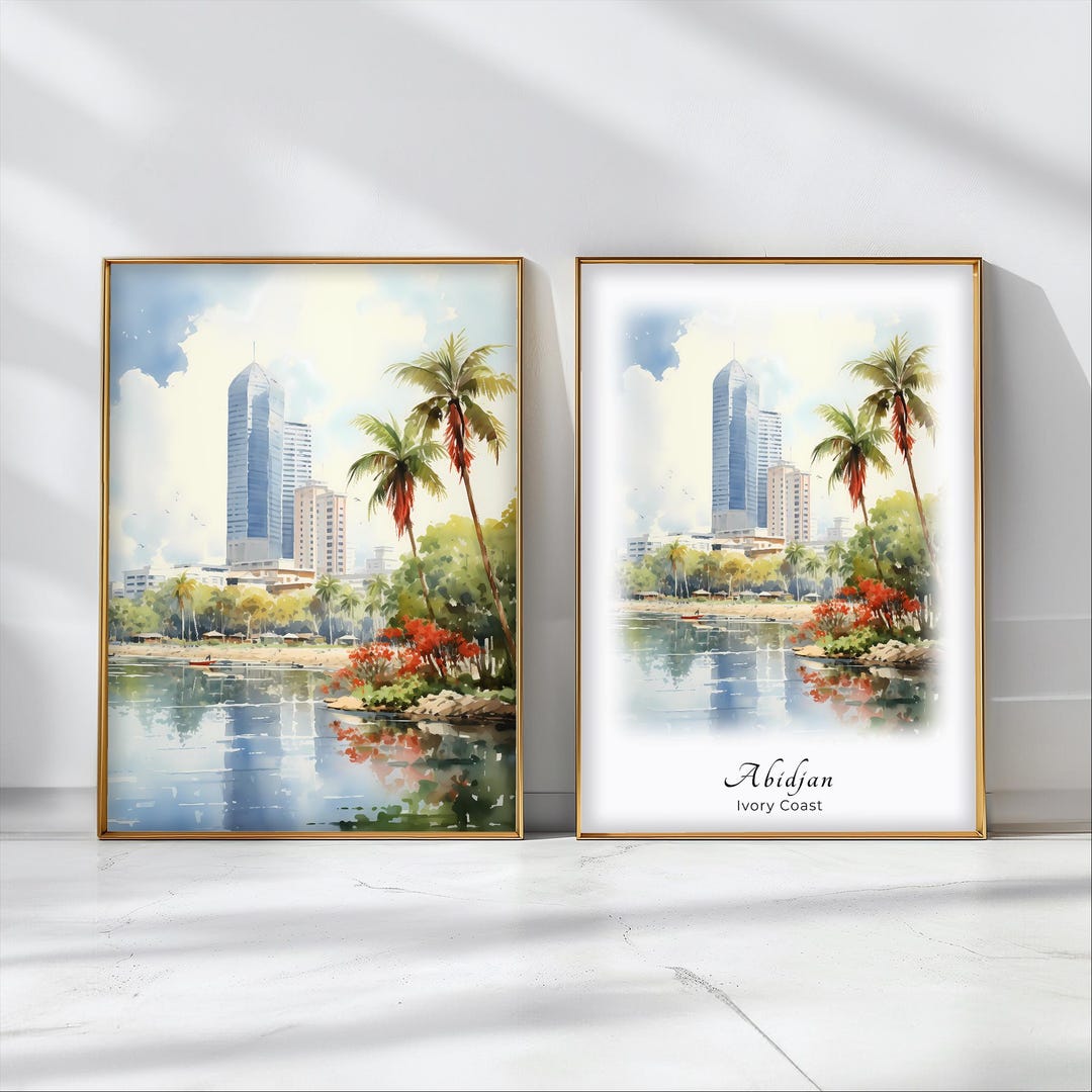 Abidjan Watercolor Poster Travel Art Print Ivory Coast Landscape Art ...