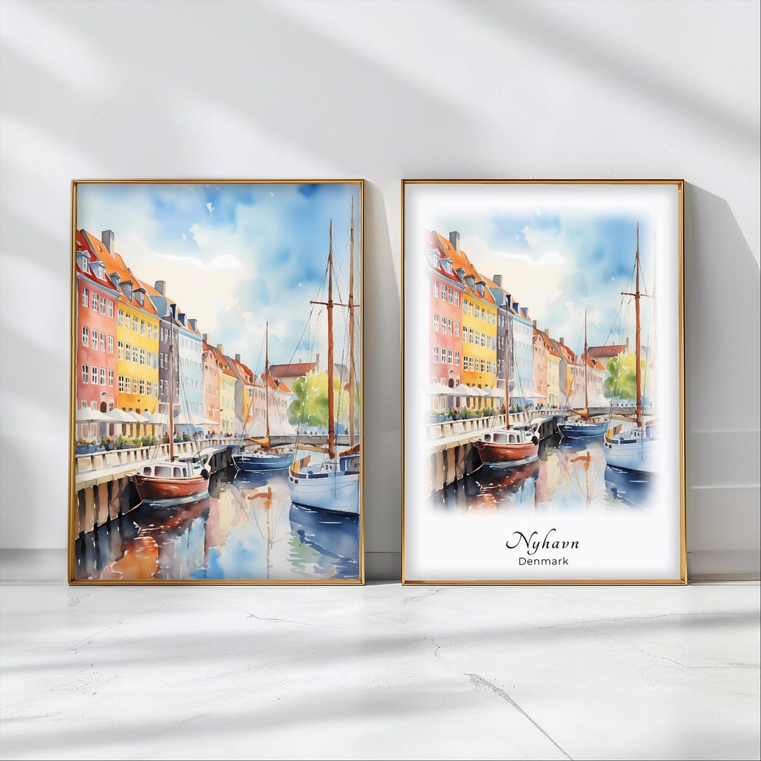 Nyhavn Watercolor Poster Travel Art Print Denmark Landscape Art Decor ...
